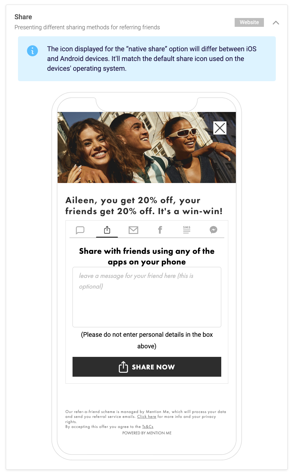 Understanding Native Share – Mention Me | Help Centre